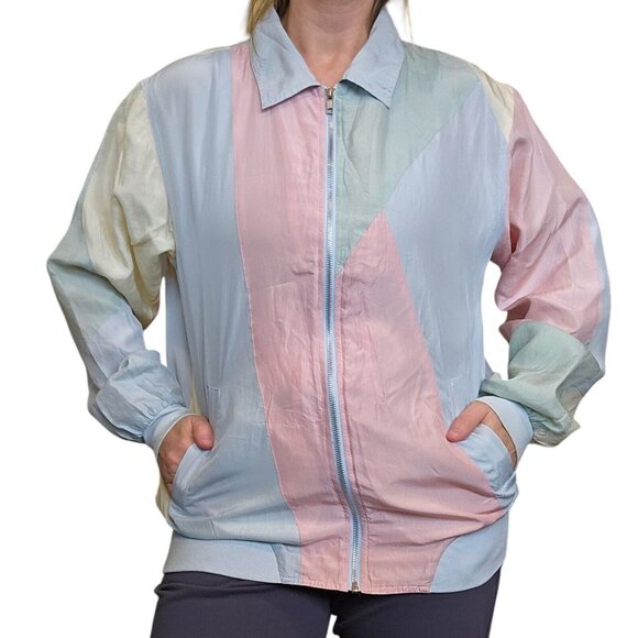 Vintage | Jackets & Coats | 9s Womens Medium Pastel Silk Track Jacket ...